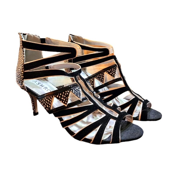 Ashro | Shoes | Ashro Dotted Black And White Cut Out Zipper Back Heels ...